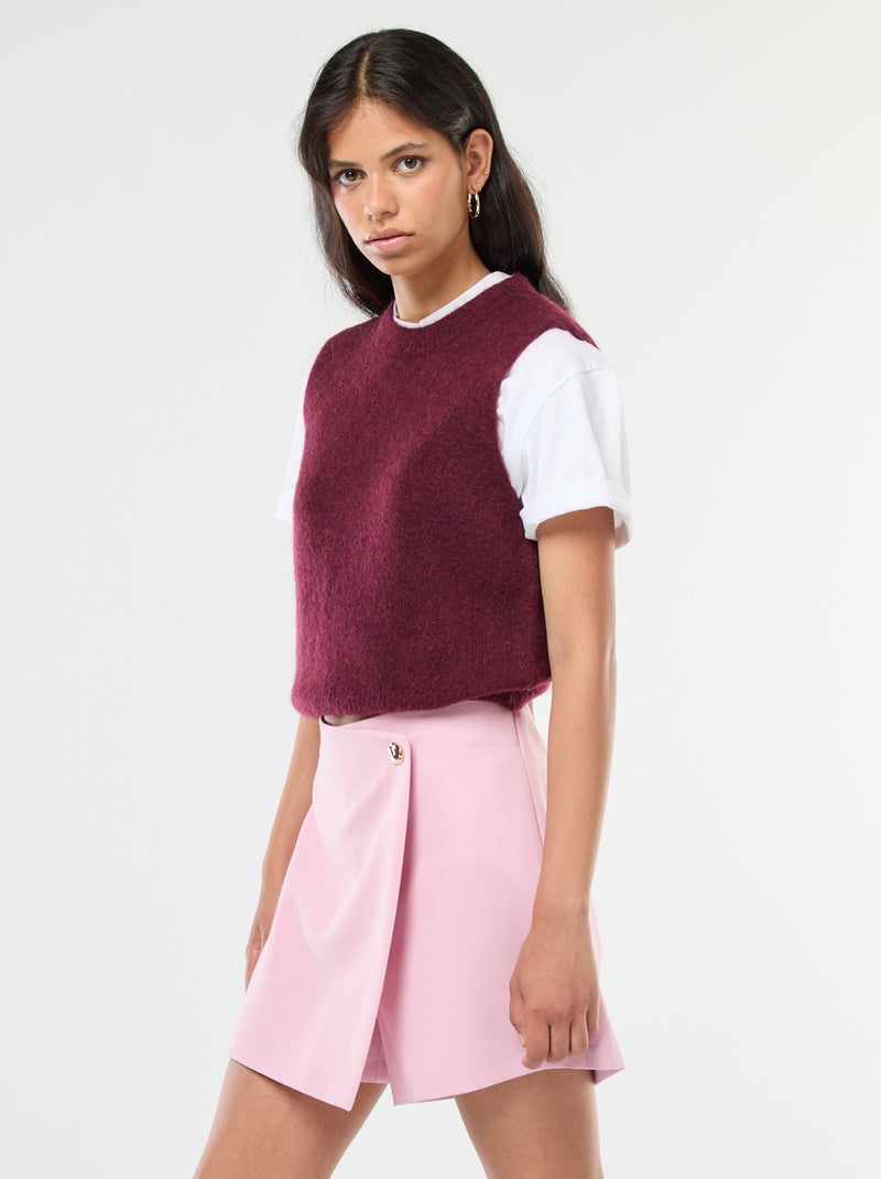 Jupe short asymétrique avec bouton doré - Rose - Femme - 18.00€ - Kiabi