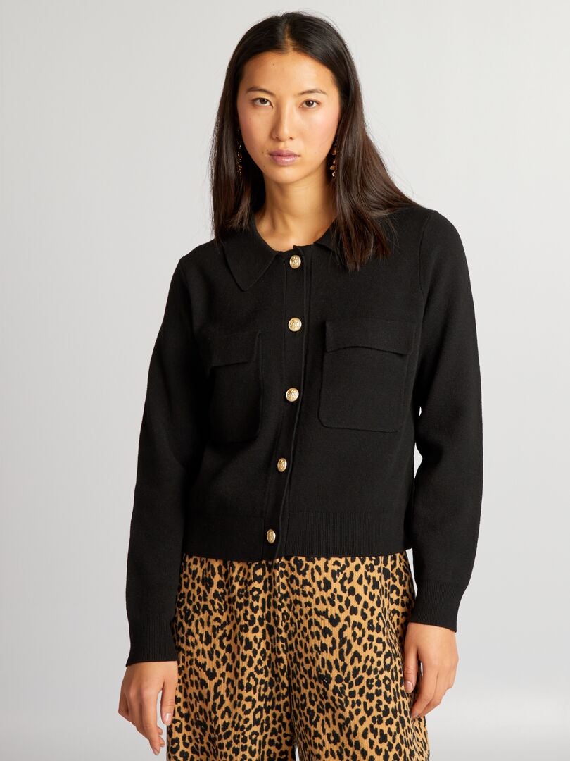 Kort gebreid vestje met kraagje - zwart - Kiabi - 20.00€