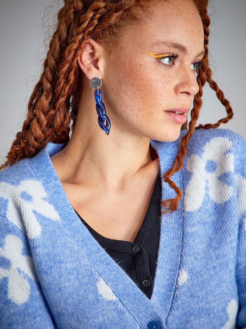 Kort vest van zacht tricot met print - BLAUW - Kiabi - 15.00€