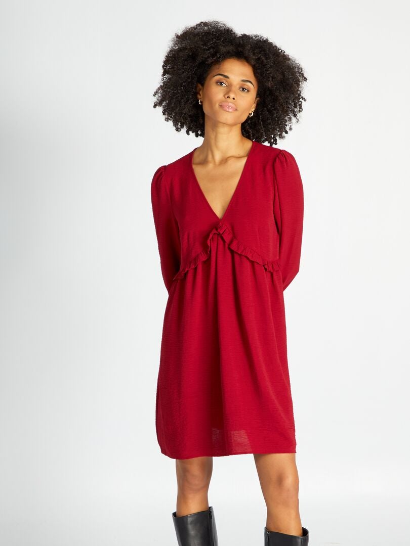 Korte jurk met textuur en ruche - Rood - Kiabi - 20.00€