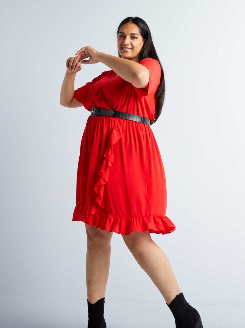 Korte jurk met V-hals - ROOD - Kiabi - 25.00€