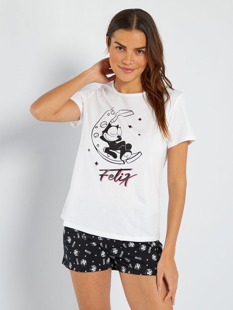 Korte pyjama 'Felix de Kat' - 2-delig - WIT - Kiabi - 15.00€
