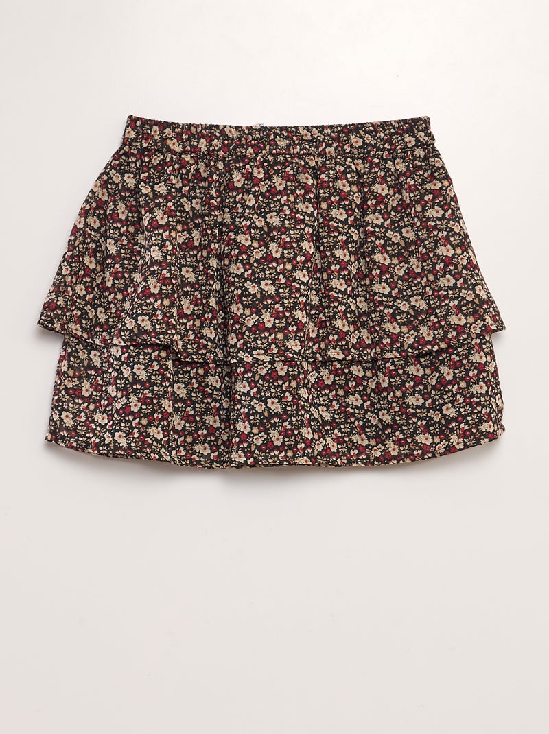 Korte rok met bloemenprint - ZWART - Kiabi - 11.00€