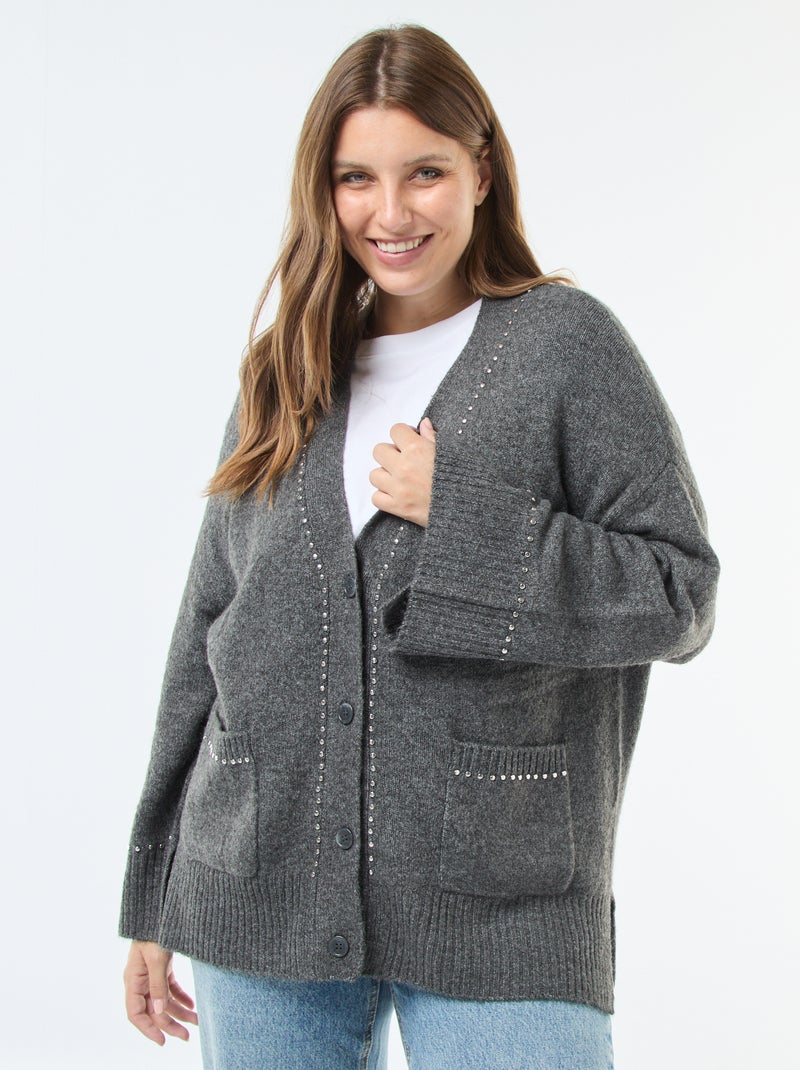 Lang vest met knopen en studs 'Only Carmakoma' - Grijs - Grote Maten ...