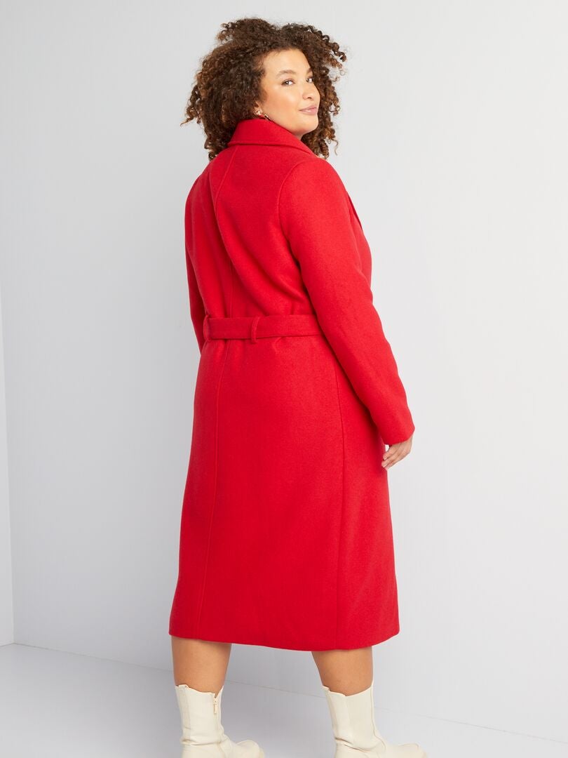 Lange jas met knoopceintuur - ROOD - Kiabi - 59.00€