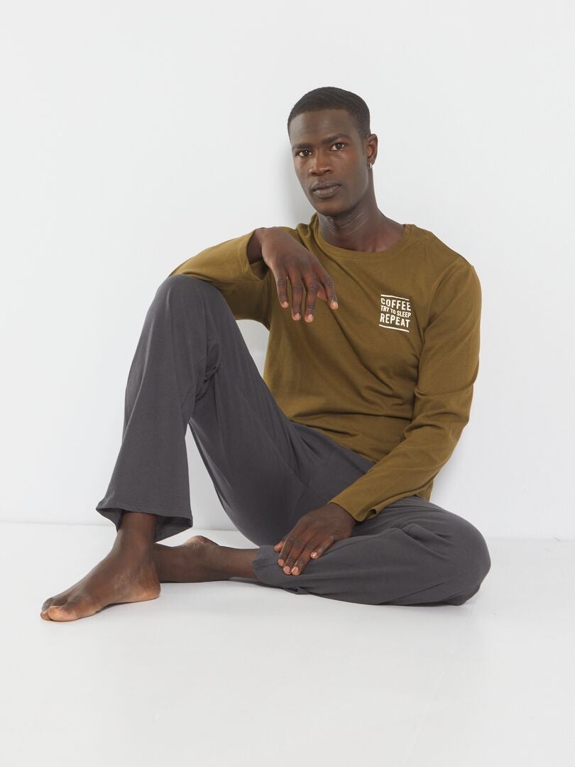 Lange pyjama van jerseystof - 2-delig - KAKI - Kiabi - 12.00€