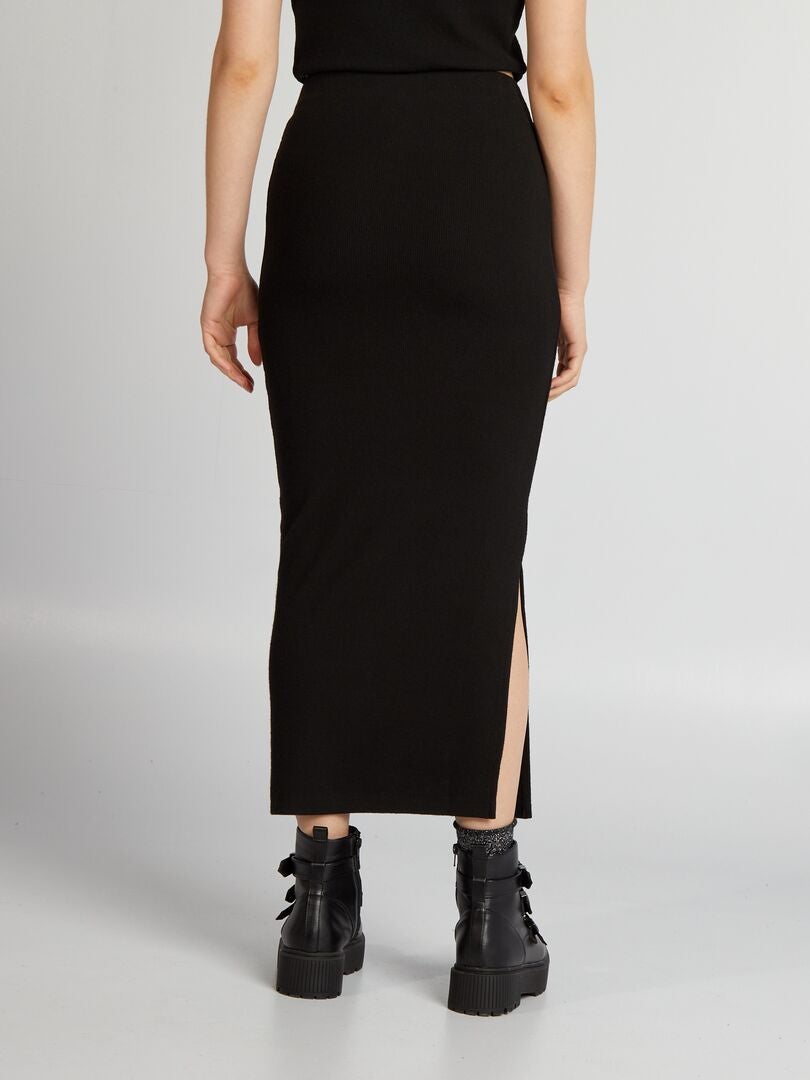 Lange rok van tricot met split - zwart - Kiabi - 15.00€