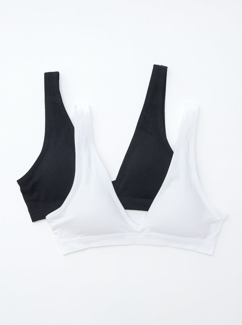 Lot de 2 brassières côtelées sans coutures - Noir - Femme - 12.00€ - Kiabi