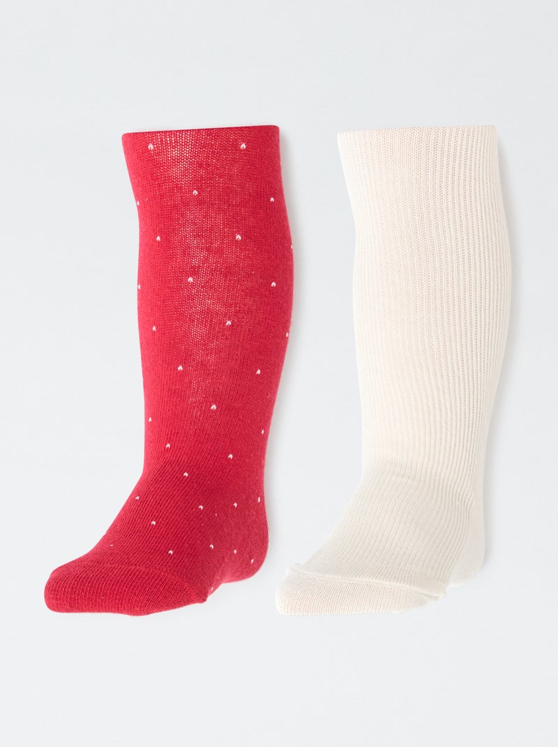 Lot de 2 collants chaud jersey - Rouge - Bébé fille - 9.00€ - Kiabi