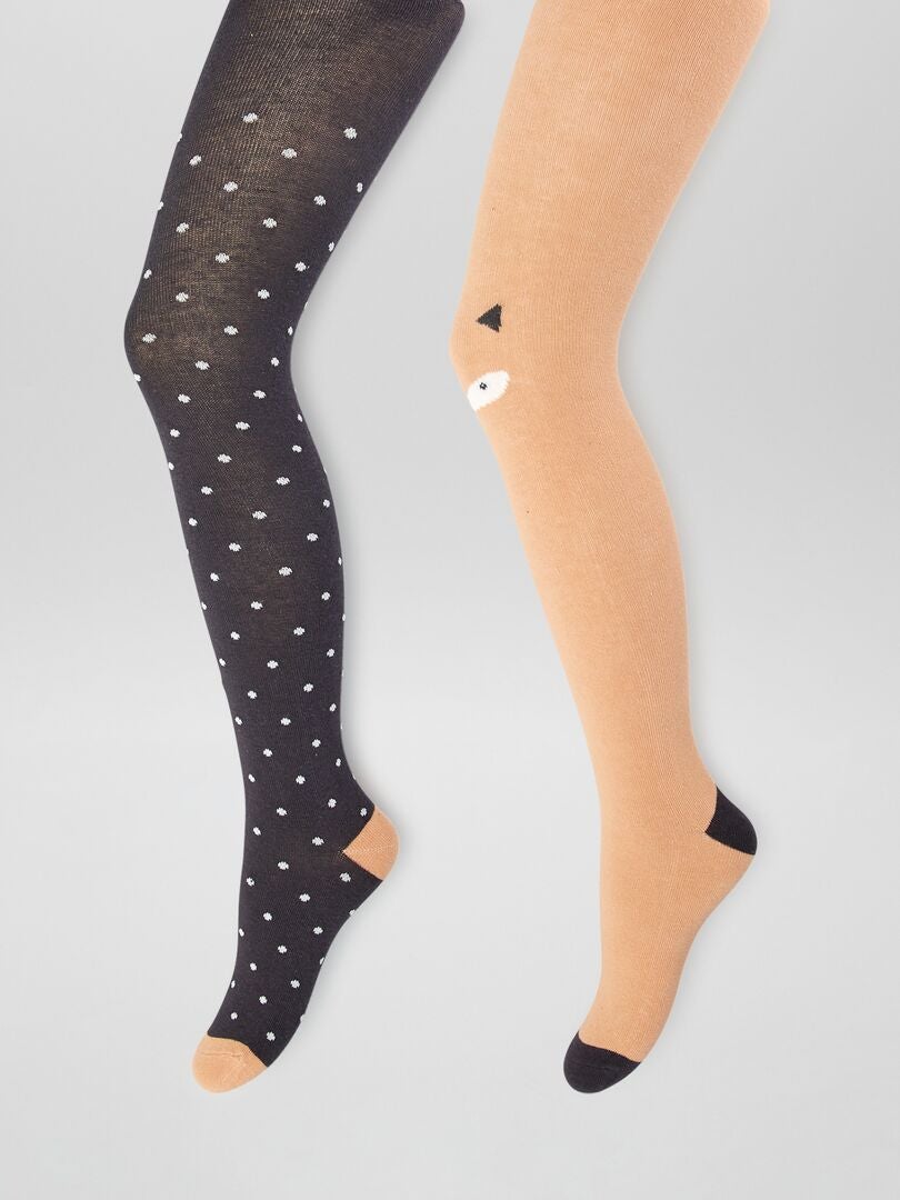 Lot de 2 collants en maille fantaisie - Marron/gris - Kiabi - 10.00€