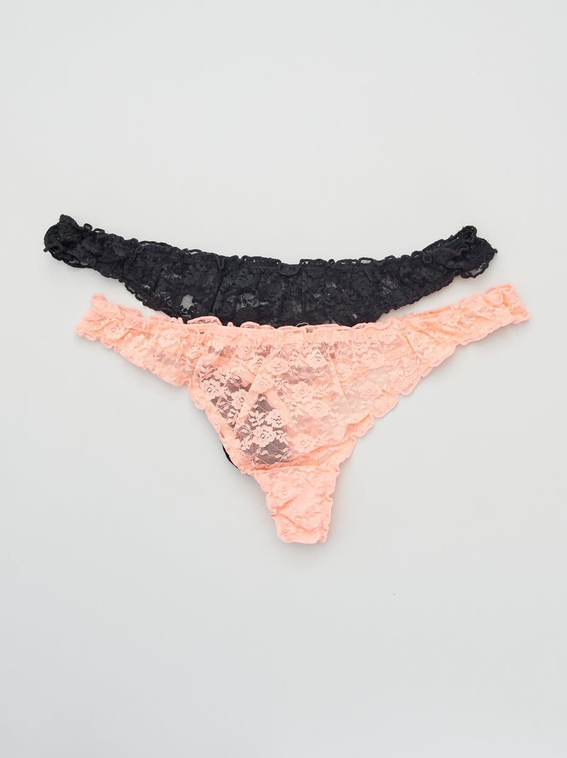 Lot de 2 strings dentelle - Rose/Noir - Femme - 8.00€ - Kiabi