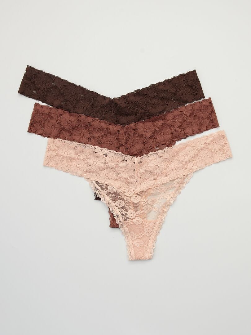 Lot de 3 strings dentelle - rose/marron clair/marron - Kiabi - 9.00€