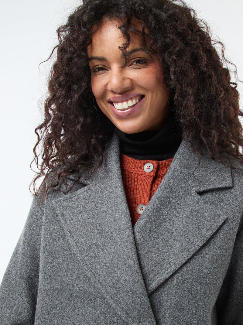 Manteau long en faux lainage - Gris - Femme - 49.00€ - Kiabi