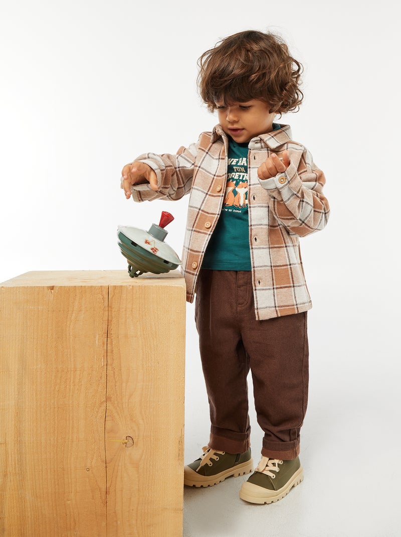 Overhemd van jacquardkatoen met ruitjes - Biege - Babyjongen - 13.00 ...