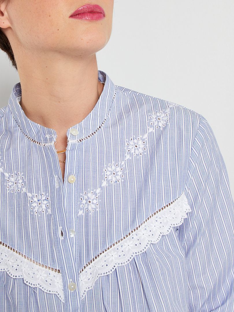 Overhemdblouse met Victoriaanse kraag en Engels borduurwerk - Beige - Kiabi - 18.00€