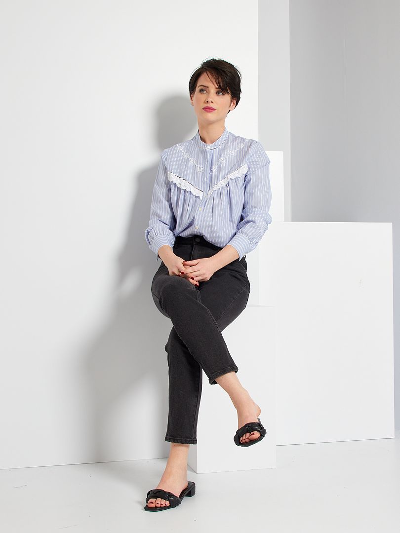 Overhemdblouse met Victoriaanse kraag en Engels borduurwerk - Beige - Kiabi - 18.00€