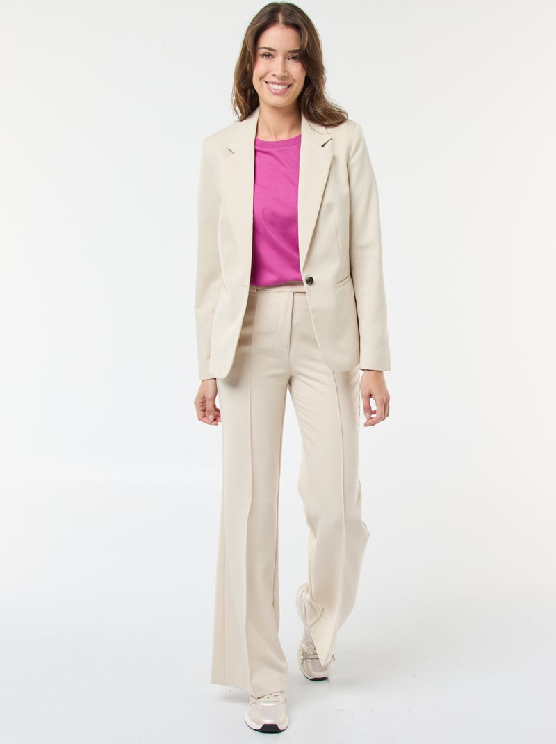 Pantalon évasé uni - Beige - Femme - 20.00€ - Kiabi