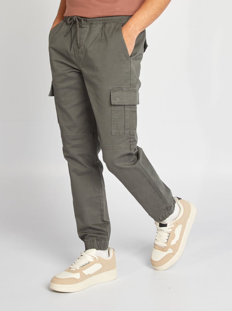 Pantalon multipoches avec ceinture élastique + cordons - Kaki - Homme ...