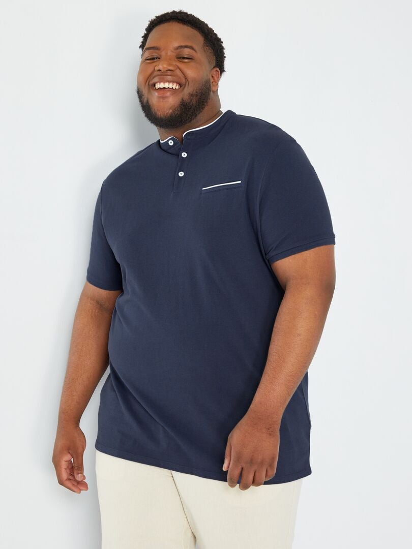 Polo col mao en piqué de coton - Bleu marine - Kiabi - 16.00€