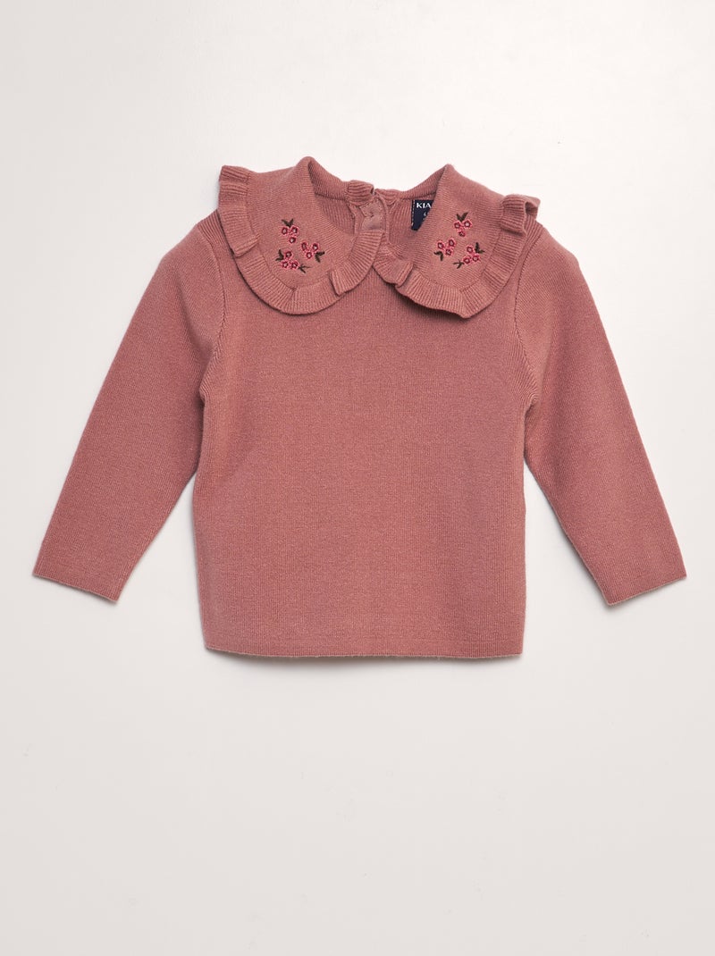 Pull à col claudine brodé - ROSE - Kiabi - 12.00€