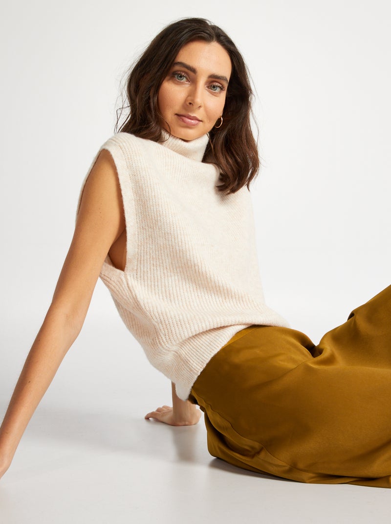 Pull à col roulé sans manches - Beige - Kiabi - 18.00€