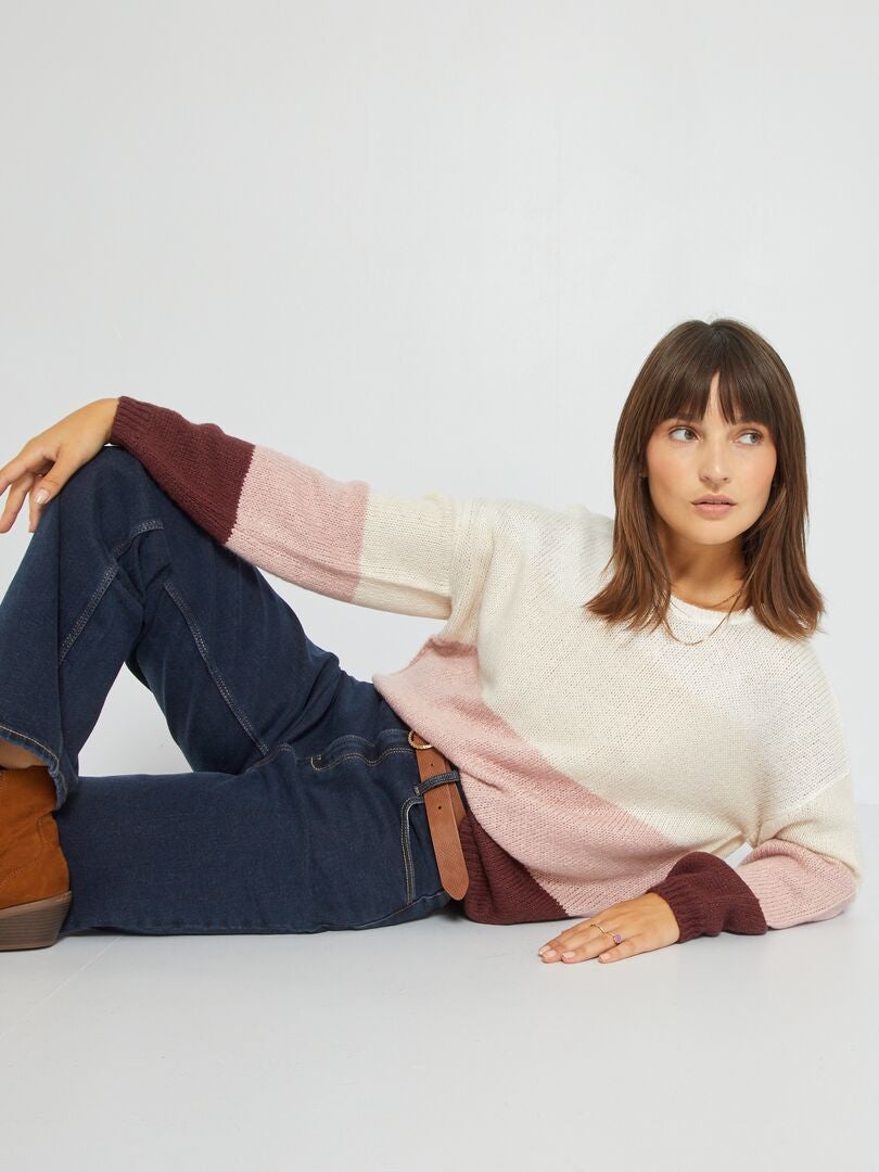 Pull 'Blue Seven' color-block en maille - Violet - Kiabi - 22.00€