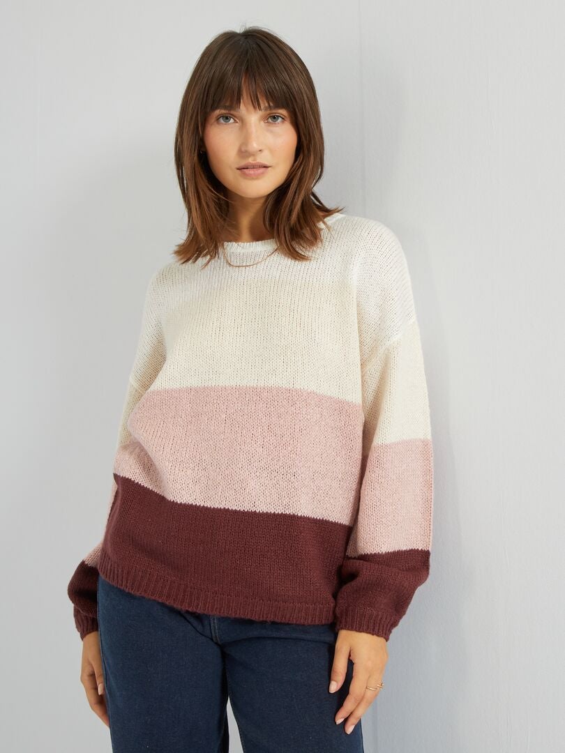 Pull 'Blue Seven' color-block en maille - Violet - Kiabi - 22.00€