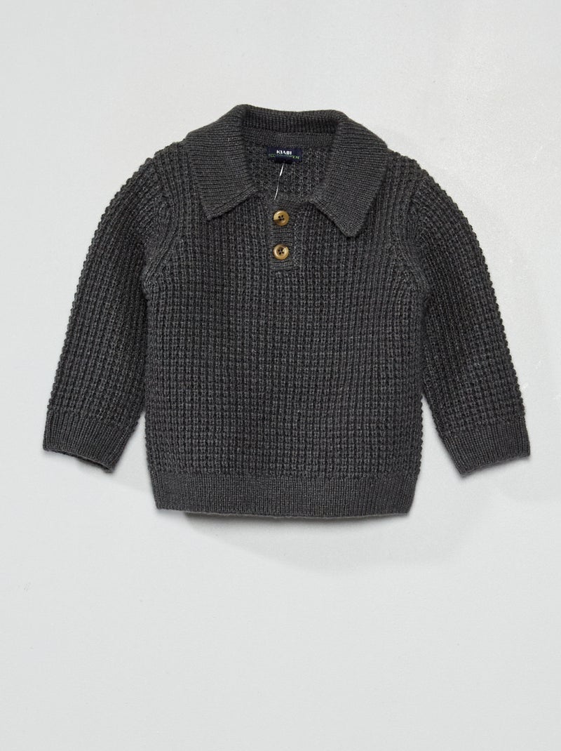 Pull col colo en maille tricot - Gris bleu - 12.00€ - Kiabi