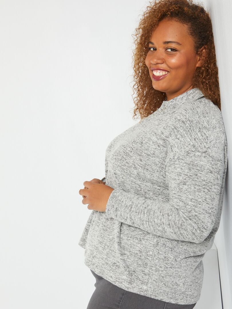 Pull col polo en maille douce - Gris - Kiabi - 15.00€