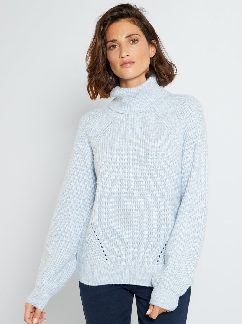 Pull col roulé en maille - Bleu - Kiabi - 18.00€