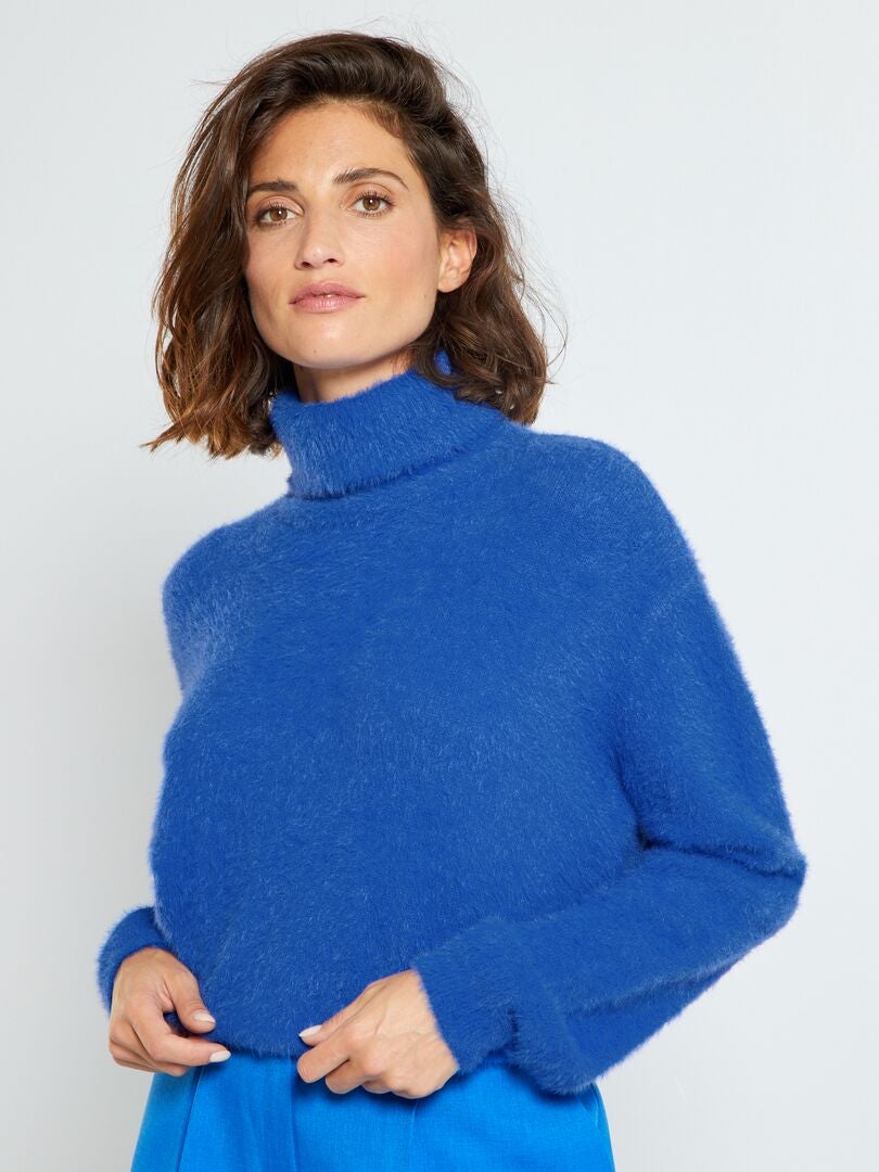 Pull col roulé en maille poilu - Bleu - Kiabi - 20.00€