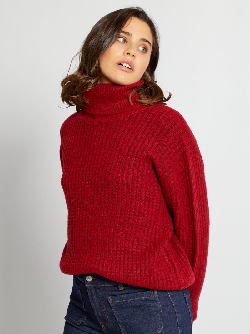 Pull col roulé - rouge - Kiabi - 18.00€