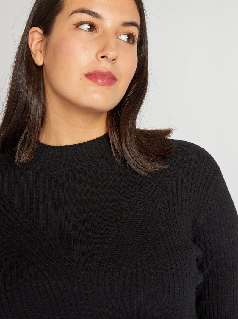 Pull Côtelé Col Montant Noir Kiabi 2000€