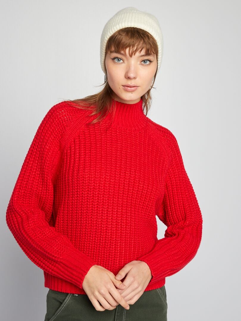 Pull en maille à col montant - Rouge - Kiabi - 18.00€