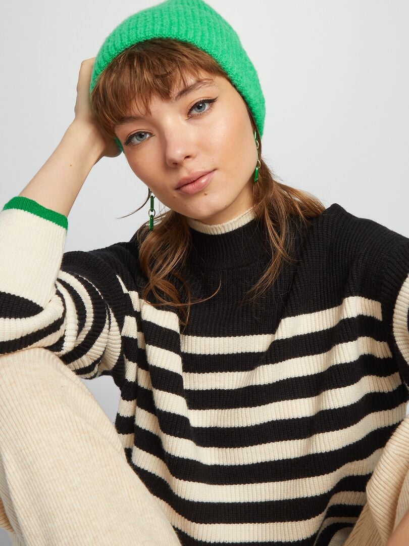 Pull en maille à rayures - Noir/blanc - Kiabi - 18.00€