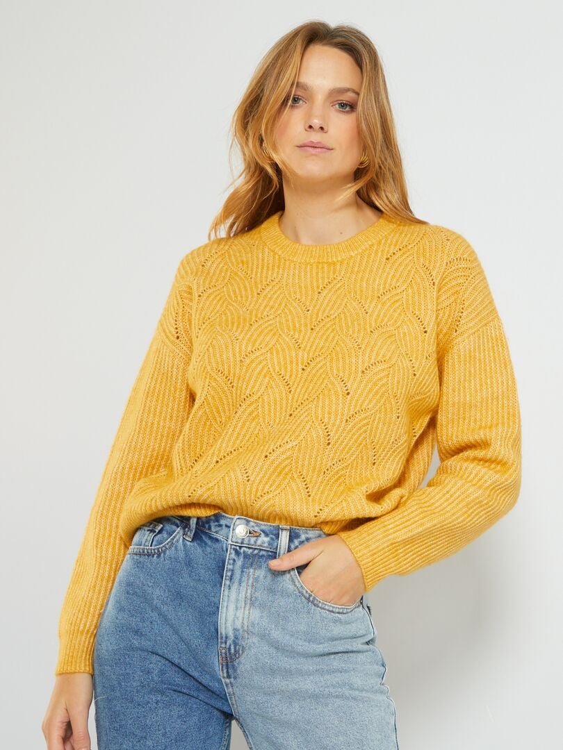 Pull en maille ajourée - Jaune - Kiabi - 15.00€