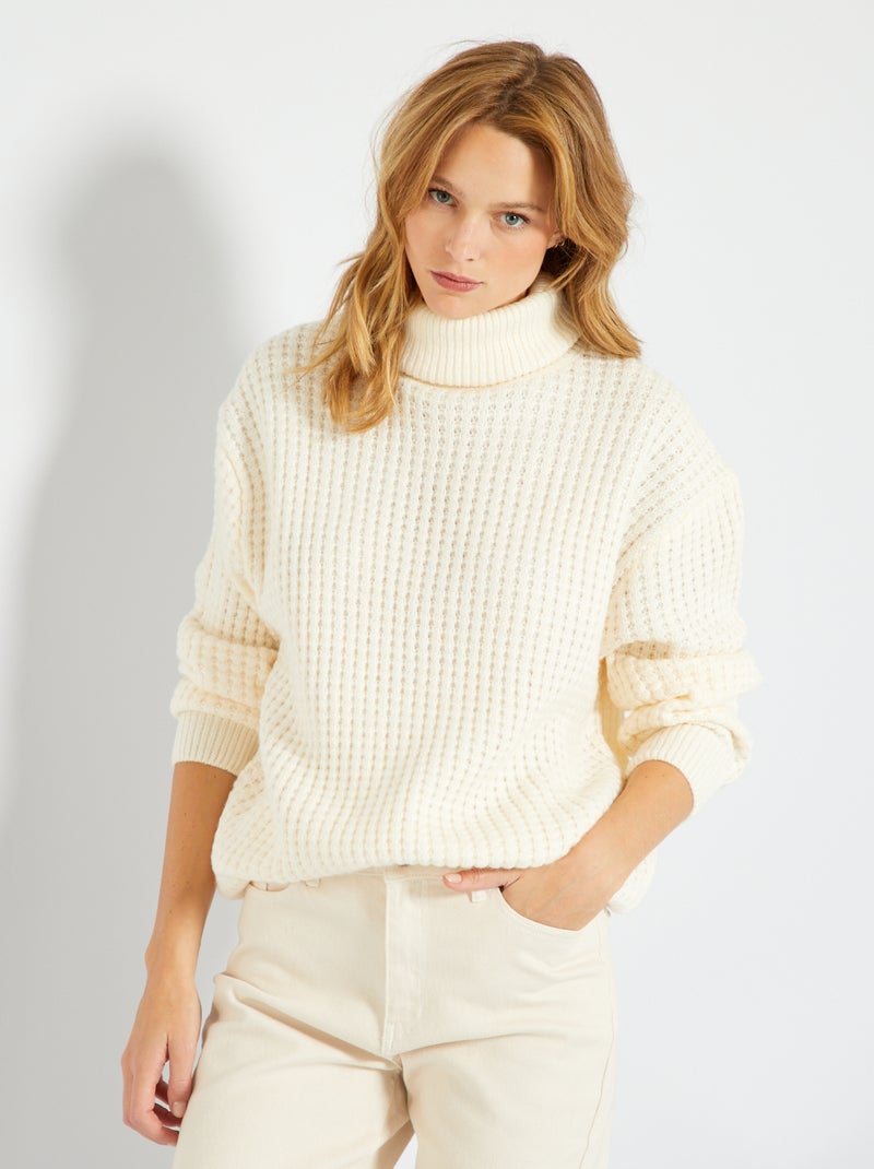Pull grosse maille col roulé - Ecru - Kiabi - 18.00€