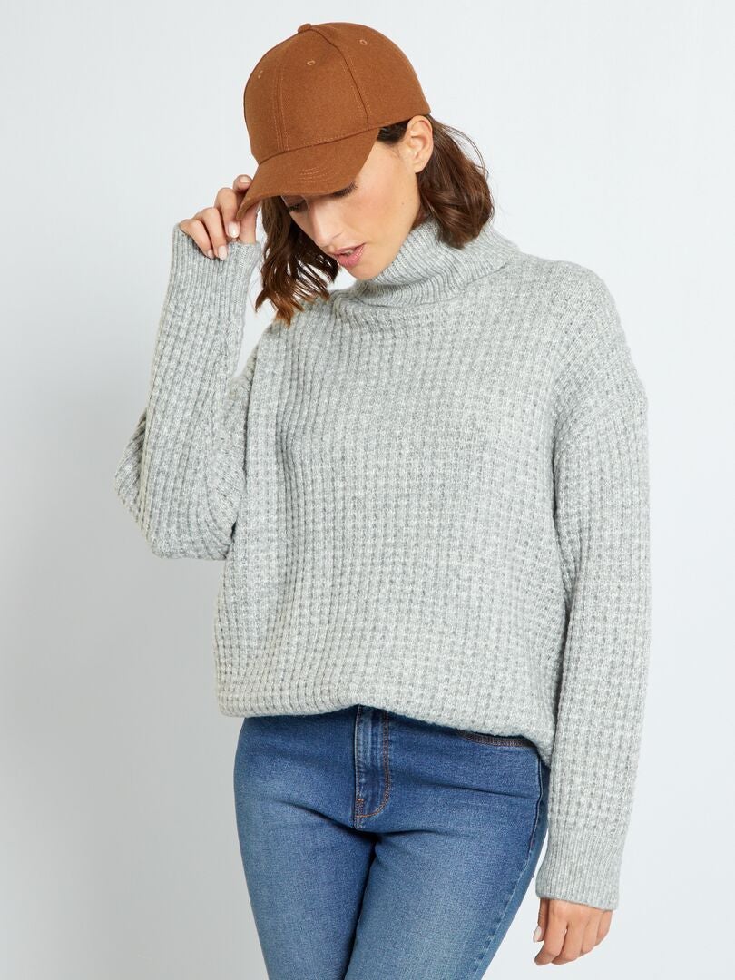 Pull grosse maille col roulé - Gris - Kiabi - 18.00€