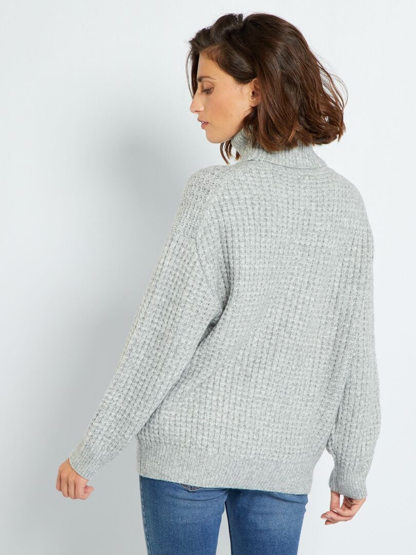 Pull grosse maille col roulé - Gris - Kiabi - 18.00€