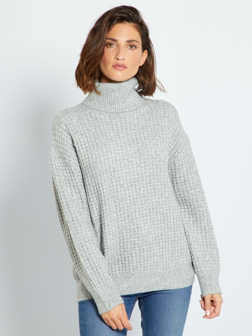 Pull grosse maille col roulé - Gris - Kiabi - 18.00€