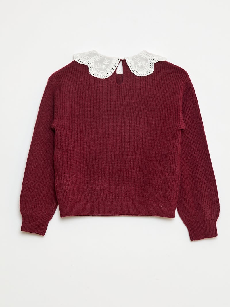 Pull maillé avec col claudine - Rouge - Fille - 8.40€ - Kiabi
