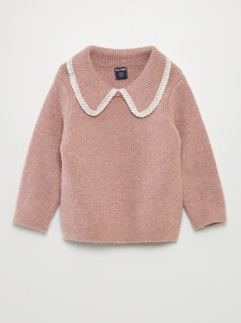 Pull maille douce col claudine - Rose - Kiabi - 12.00€