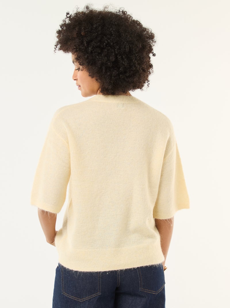 Pull manches courtes uni en mohair - Jaune - Femme - 25.00€ - Kiabi
