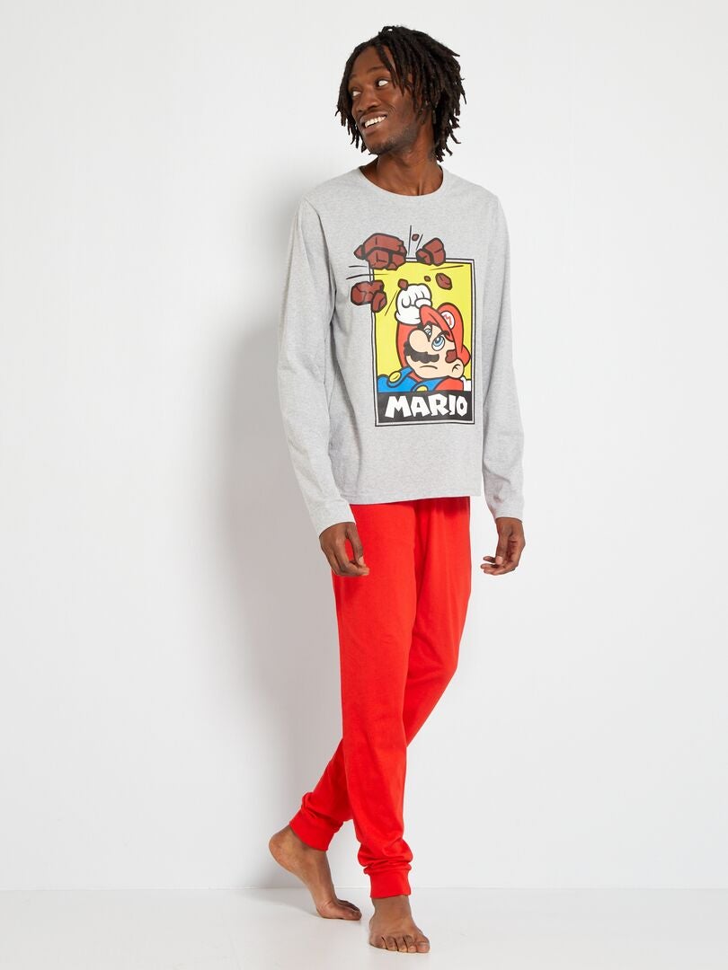Pyjama long 'Super-Mario' en jersey - 2 pièces - gris/rouge - Kiabi ...