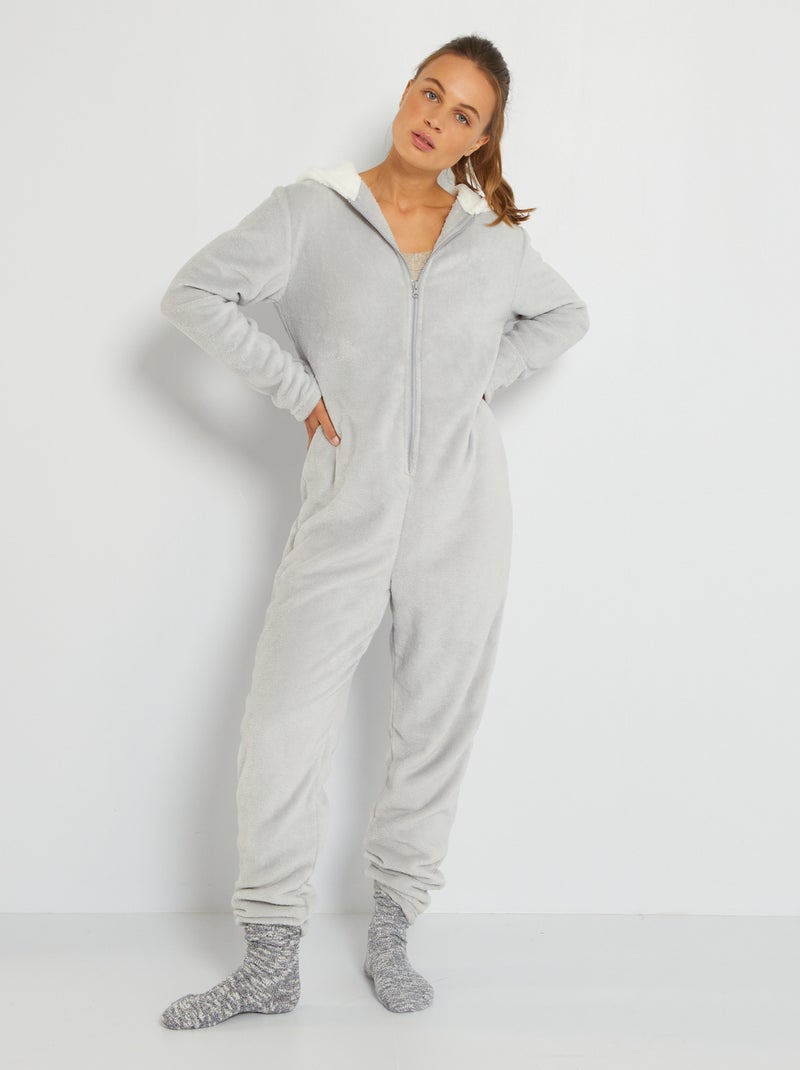 Pyjamapak met capuchon in hertenthema - grijs - 24.00€ - Kiabi
