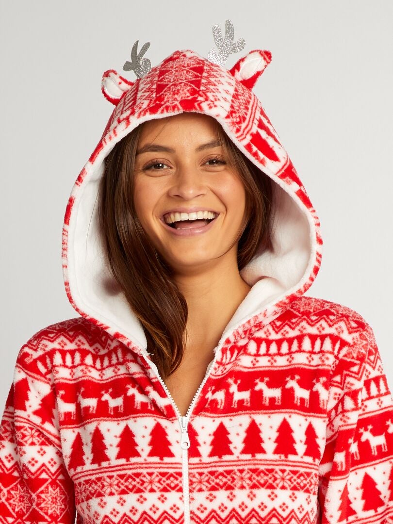 Pyjamapak van fleece met capuchon - rood / wit - Kiabi - 25.00€