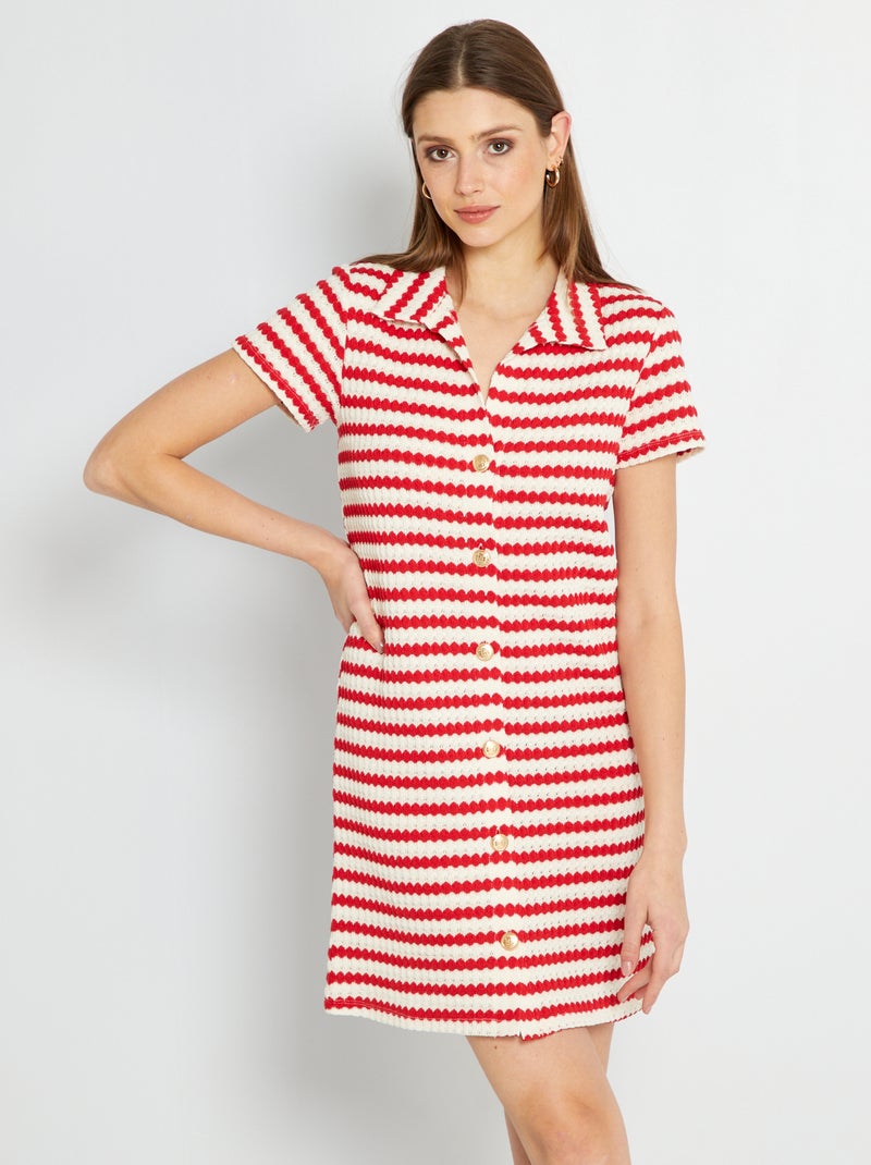 Robe à rayures en maille relief - Rouge - Kiabi - 22.00€
