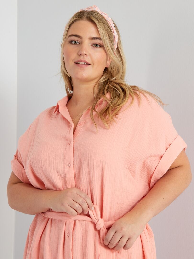 Robe chemise en gaze de coton - Rose - Kiabi - 25.00€