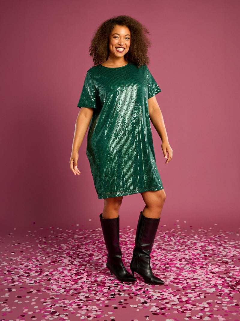 Robe courte à sequins - Vert - Grandes tailles - Femme - 25.00€ - Kiabi