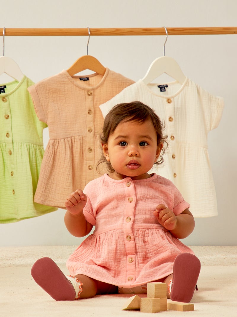 Robe courte en gaze de coton - Rose - Kiabi - 12.00€